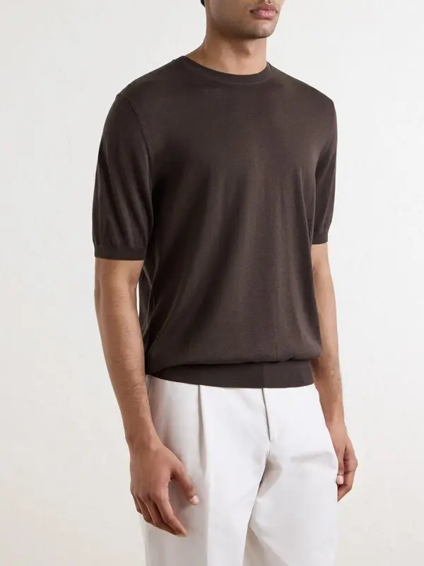 SLOWEAR Cotton And Silk-blend T-shirt - Brown