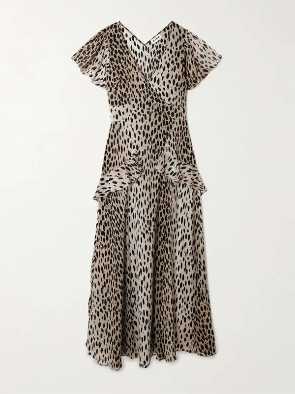 Rixo Evie Ruffled Leopard-print Silk-chiffon Midi Dress - Leopard Print