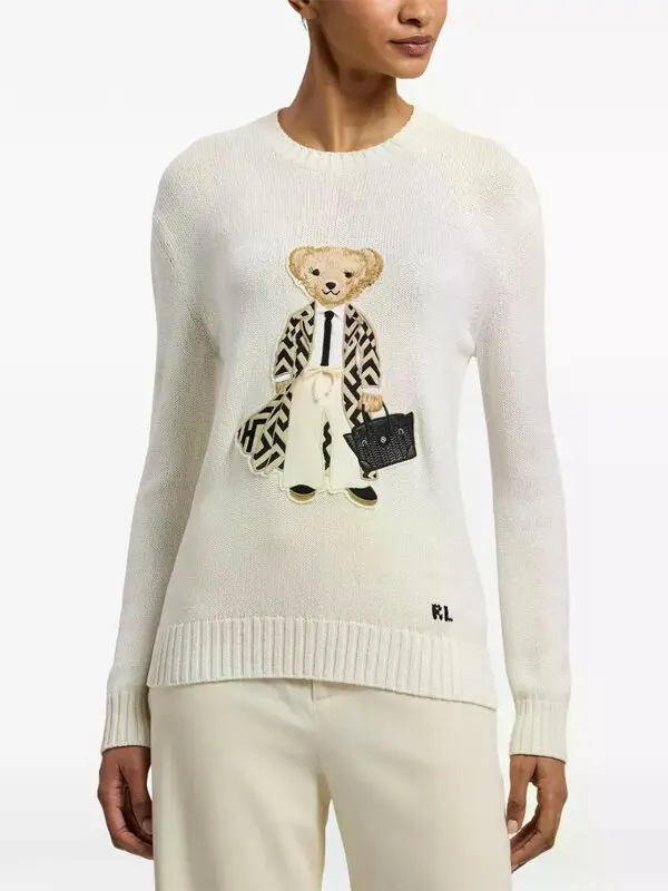 Ralph Lauren Appliqué Bear Motif Crew Neck Sweater