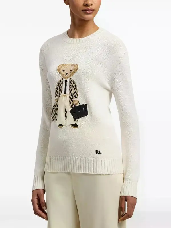 Ralph Lauren Appliqué Bear Motif Crew Neck Sweater