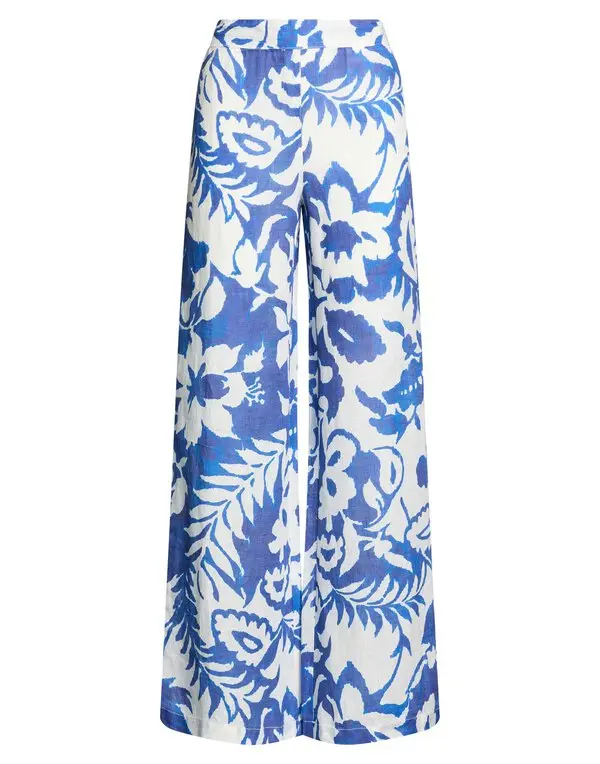 120% Lino Floral Print Linen Wide-leg Pants