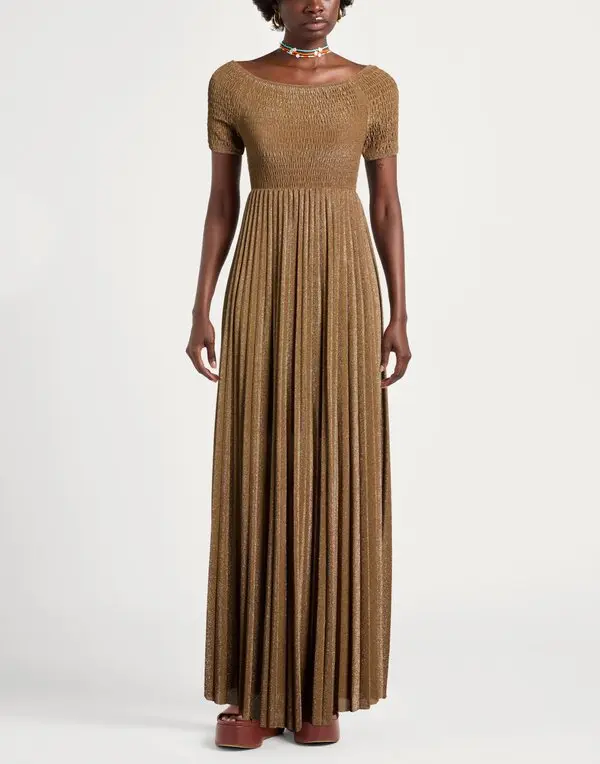 KAOS Pleated Metallic Maxi Dress - Yellow