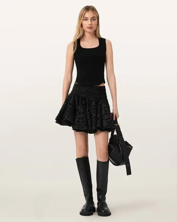 ALLSAINTS Broderie Anglaise Mini Skirt - Black