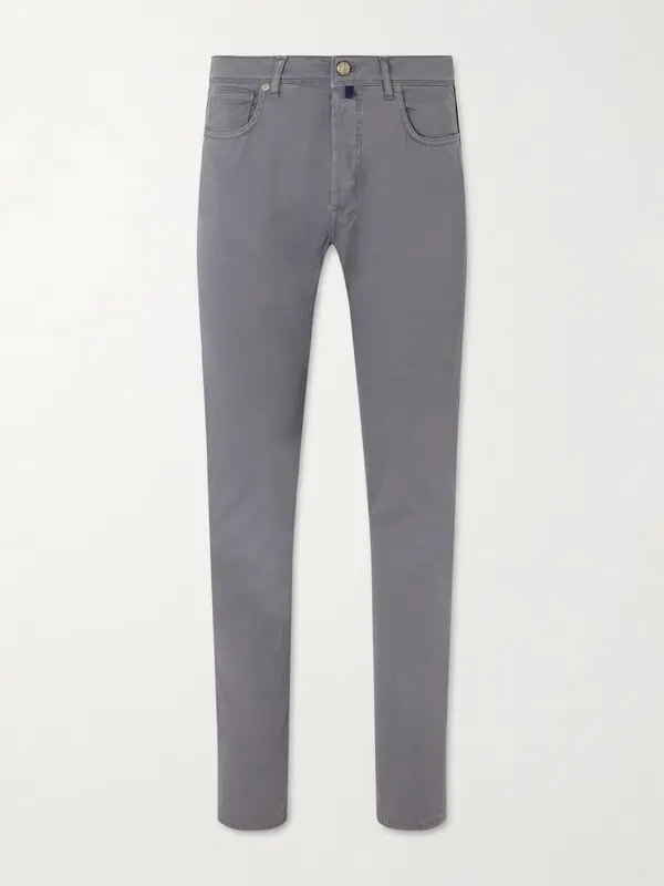 SLOWEAR Slim-fit Stretch Cotton-blend Gabardine Trousers - Gray