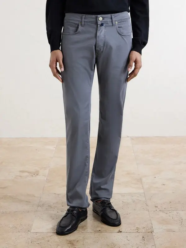 SLOWEAR Slim-fit Stretch Cotton-blend Gabardine Trousers - Gray