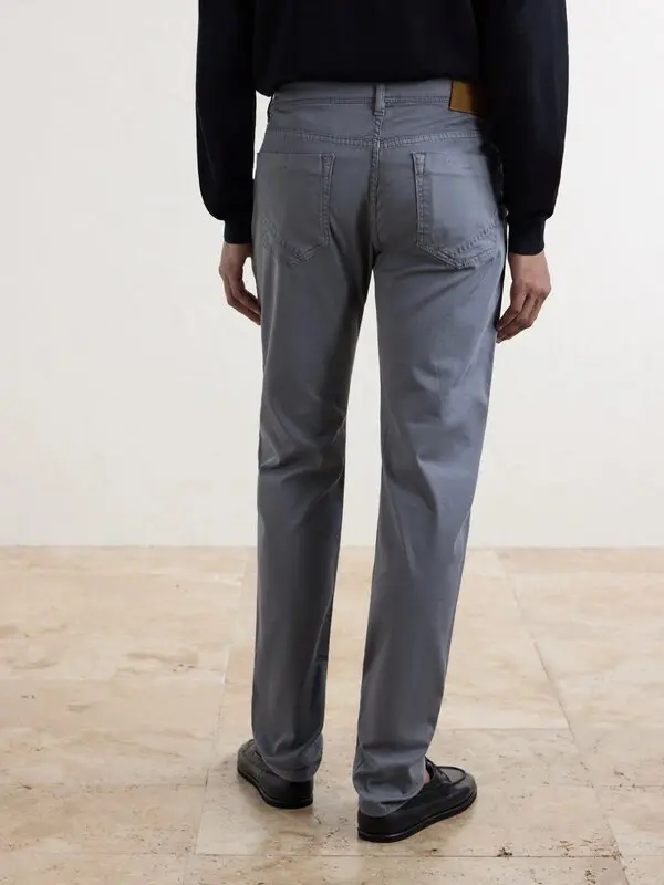 SLOWEAR Slim-fit Stretch Cotton-blend Gabardine Trousers - Gray