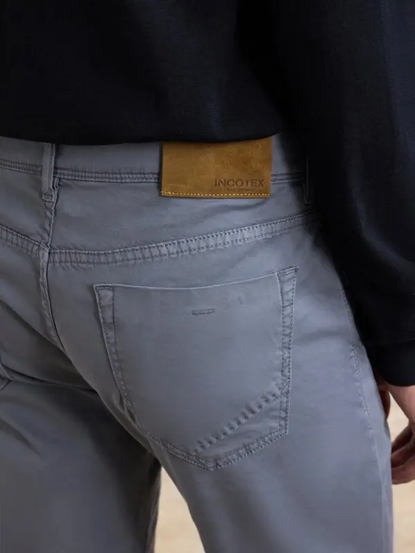 SLOWEAR Slim-fit Stretch Cotton-blend Gabardine Trousers - Gray
