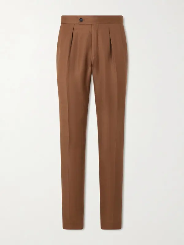 SLOWEAR Tapered Pleated Wool And Linen-blend Trousers