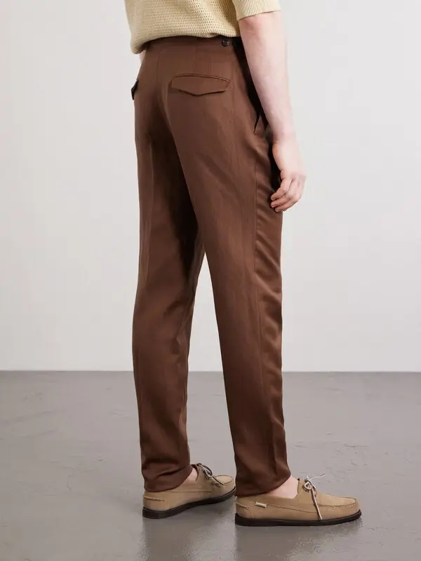 SLOWEAR Tapered Pleated Wool And Linen-blend Trousers