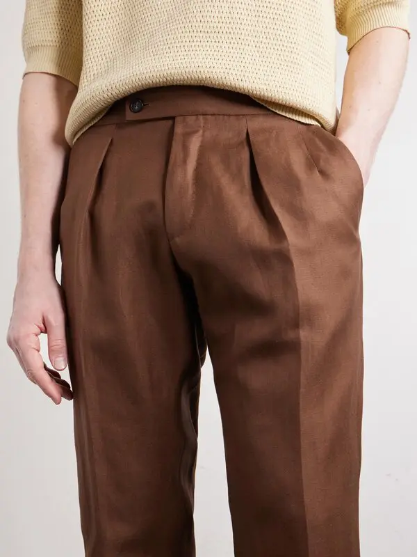 SLOWEAR Tapered Pleated Wool And Linen-blend Trousers