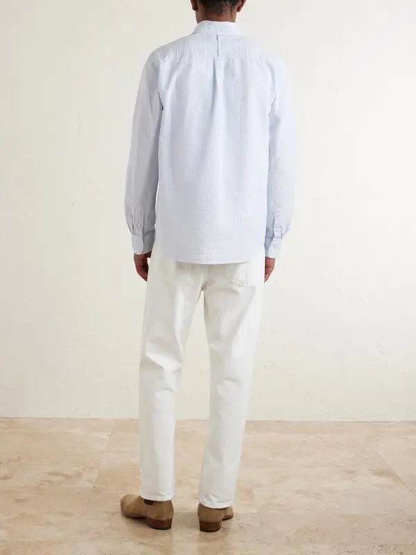 Mr P. Button-down Collar Striped Cotton-seersucker Shirt - Blue