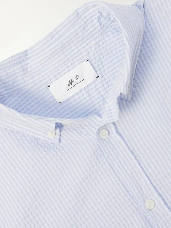 Mr P. Button-down Collar Striped Cotton-seersucker Shirt - Blue