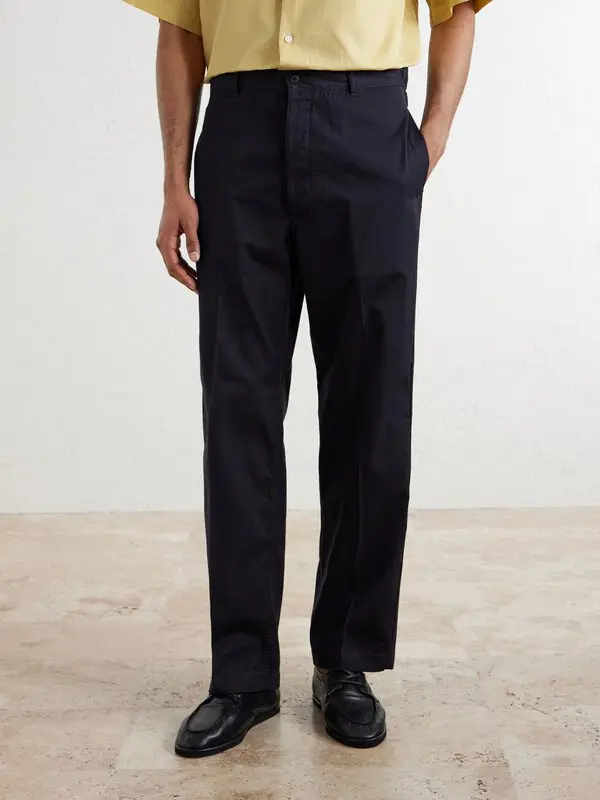 KAPTAIN SUNSHINE Buckleback Straight-leg Cotton-gabardine Suit Trousers - Blue