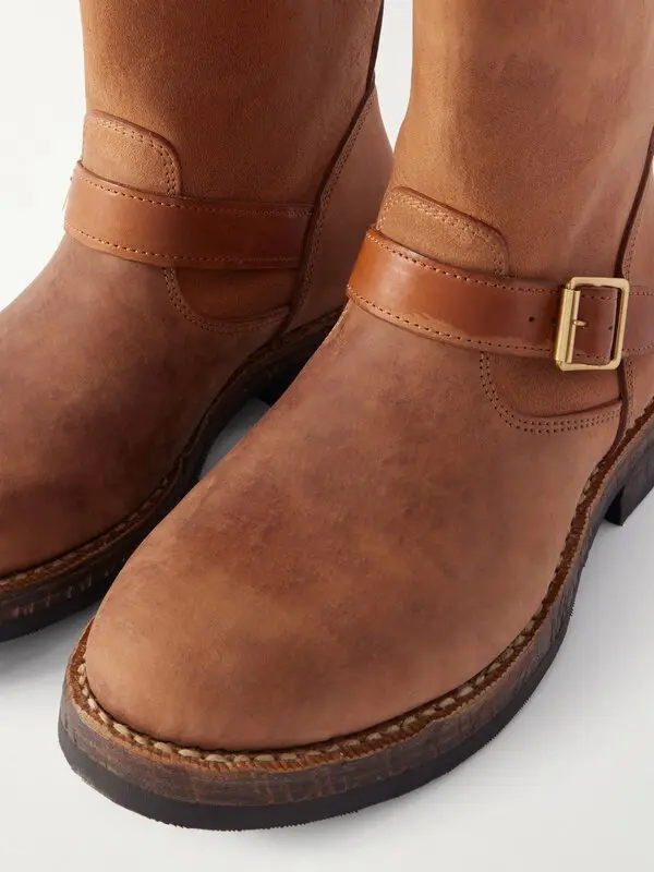 Visvim T.w.o. Folk Distressed Buckled Textured-leather Boots
