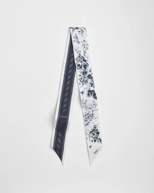 Dior Toile De Jouy Floral Garden Mitzah Scarf - White And Navy Blue Silk Twill