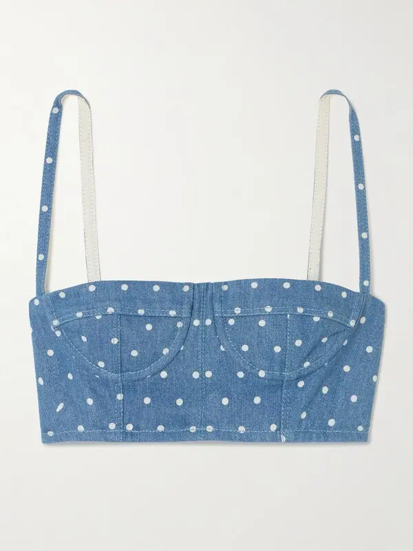 Carolina Herrera Polka-dot Denim Bustier Top