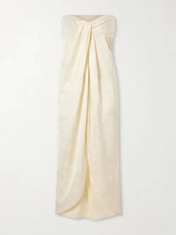 Johanna Ortiz Strapless Twisted Knotted Satin-jacquard Top - Neutrals