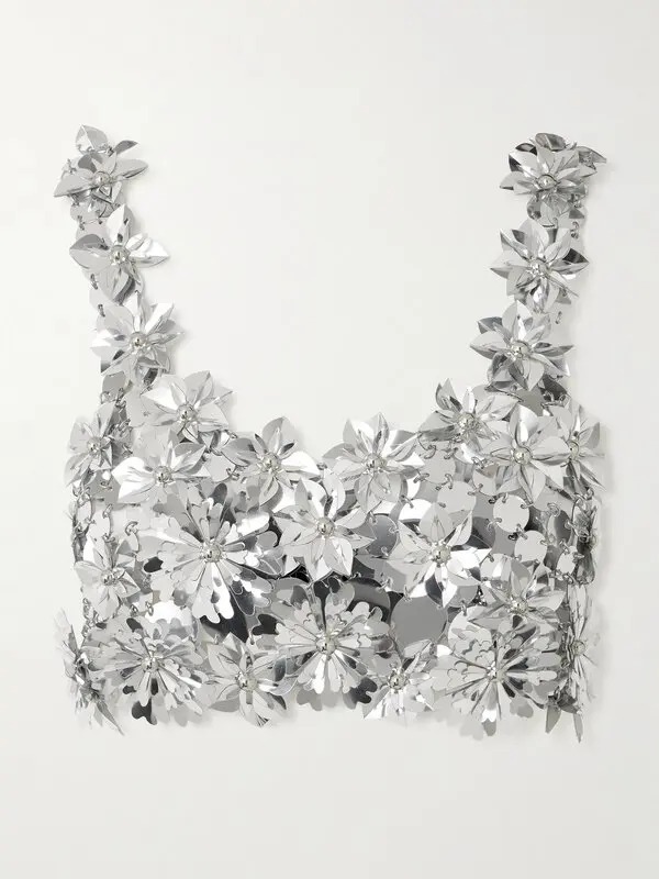 Rabanne Cropped Embellished Chainmail Top - Silver