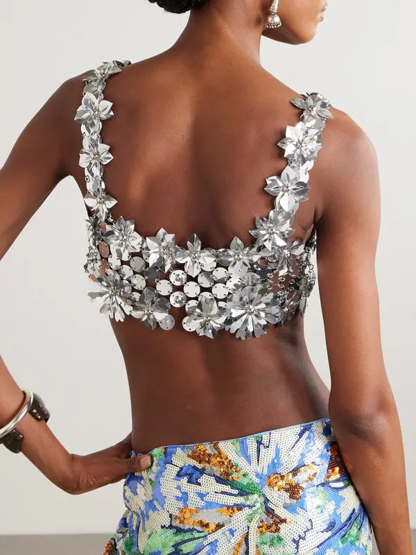 Rabanne Cropped Embellished Chainmail Top - Silver