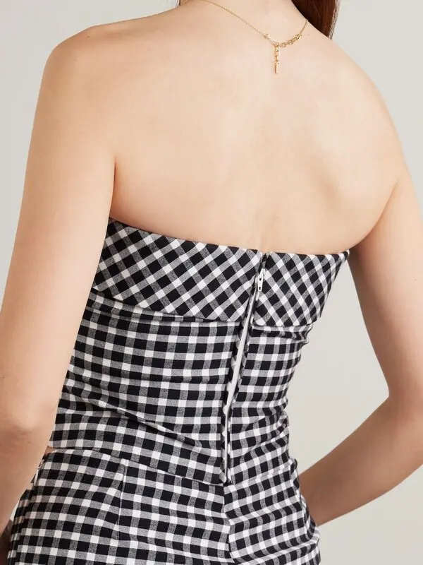 Posse Chiara Cropped Strapless Checked Top - Black