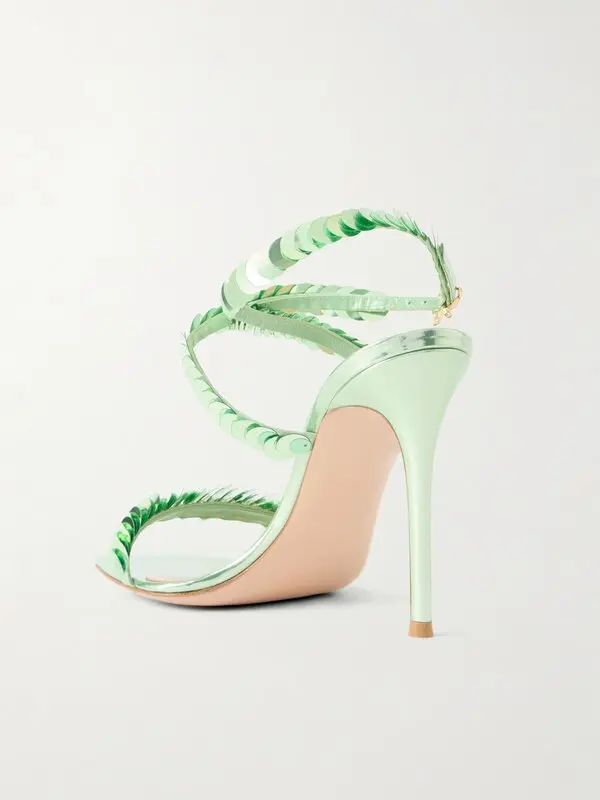 GIANVITO ROSSI 95 Sequin-embellished Metallic Leather Sandals