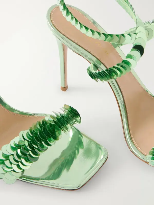 GIANVITO ROSSI 95 Sequin-embellished Metallic Leather Sandals