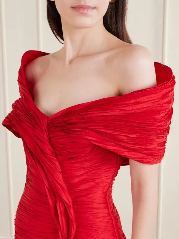 MARMAR HALIM One-shoulder Plissé Chiffon Gown