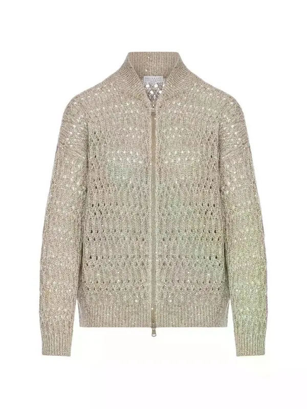 Brunello Cucinelli Dazzling Braids Zip-up Linen Cardigan