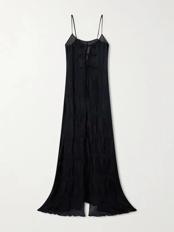 Kiki De Montparnasse Smocked Silk-blend Maxi Dress - Black