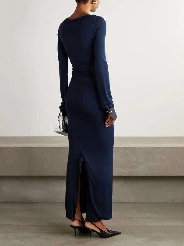 LANVIN Draped Satin-trimmed Crepe Maxi Dress