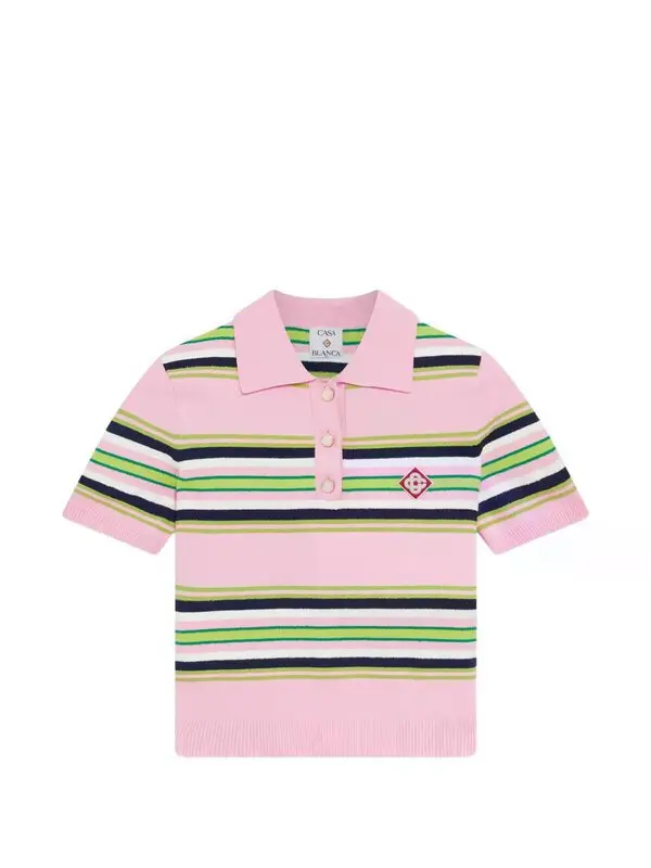 Casablanca Striped Logo Patch Polo Shirt - Pink