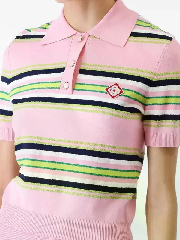 Casablanca Striped Logo Patch Polo Shirt - Pink
