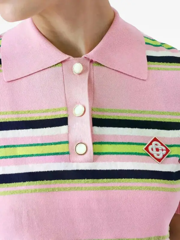 Casablanca Striped Logo Patch Polo Shirt - Pink
