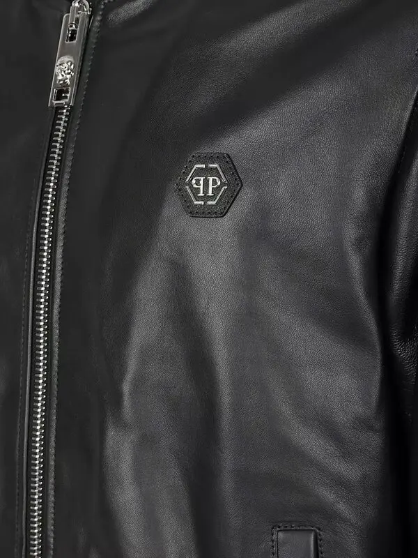 Philipp Plein Leather Bomber Jacket - Black