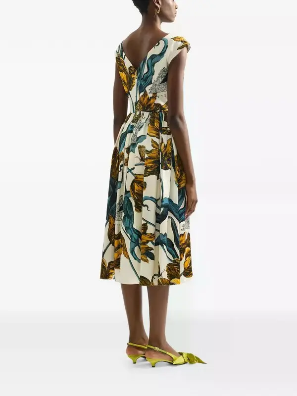 Erdem Floral Print Boat-neck Midi Dress