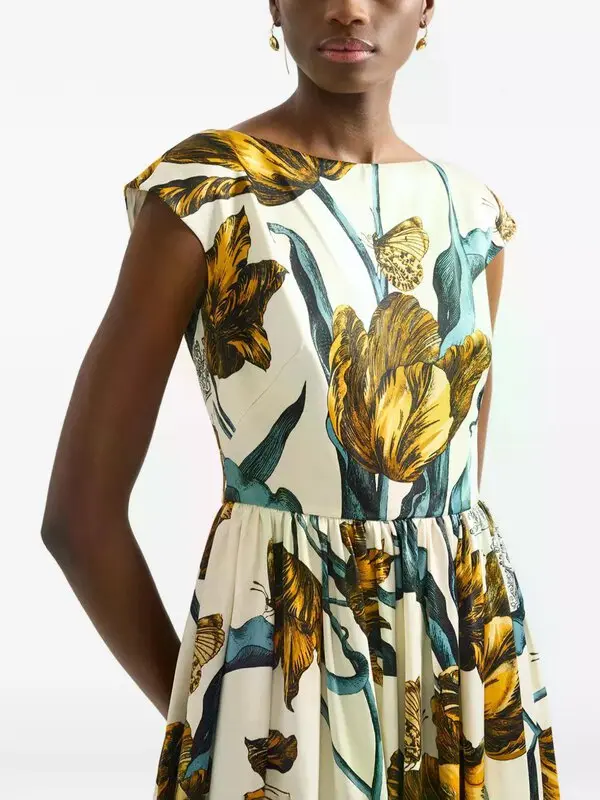 Erdem Floral Print Boat-neck Midi Dress