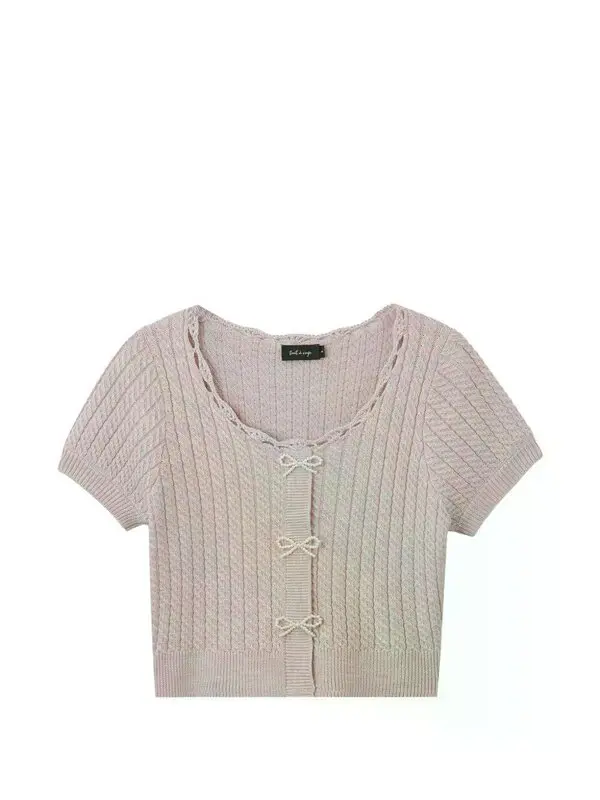 TOUT A COUP Bow Appliqué Knitted Top - Pink