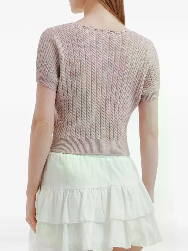 TOUT A COUP Bow Appliqué Knitted Top - Pink