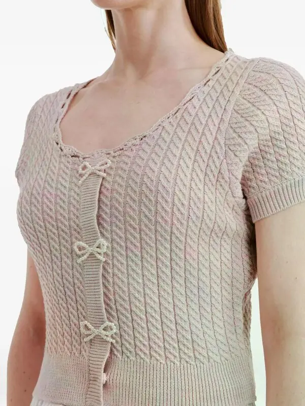 TOUT A COUP Bow Appliqué Knitted Top - Pink