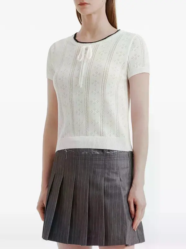 TOUT A COUP Patterned Tie Neck Sweater - Neutrals