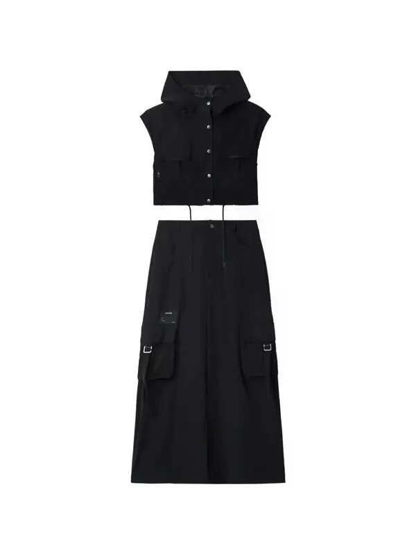 Izzue Flap-pocket Maxi Skirt Set - Black