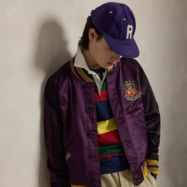 Ralph Lauren Embroidered Satin Baseball Jacket - Burgundy Rose/purple