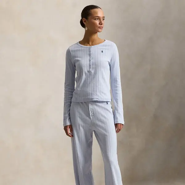 Ralph Lauren Pointelle Henley Pajama Set - Xenon Blue