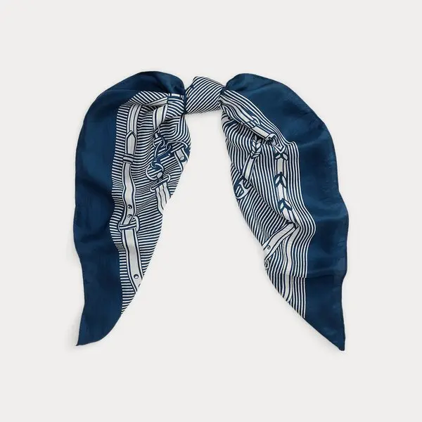 Ralph Lauren Striped Belting-print Silk Square Scarf - Refined Navy