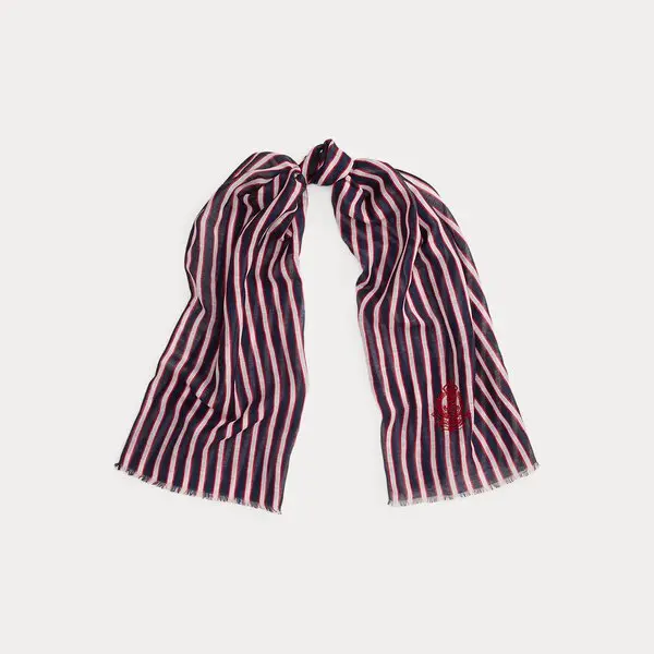 Ralph Lauren Striped Linen-cotton Wrap Scarf - Navy