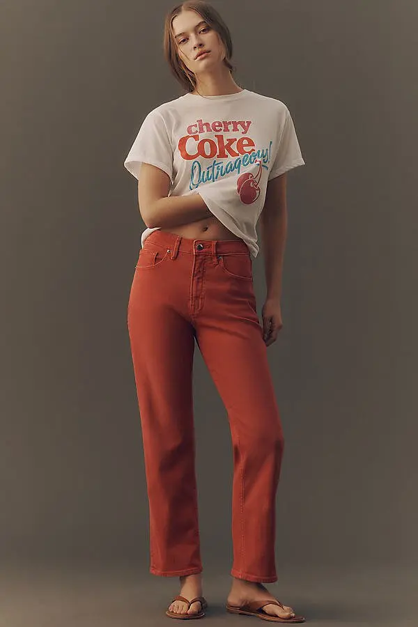 Good American Good Icon Ankle High-rise Straight-leg Jeans - Cherry Red