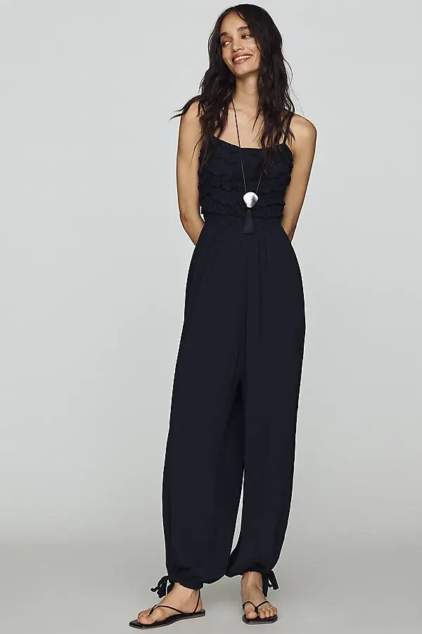 Anthropologie Pintuck Smocked Jumpsuit - Black