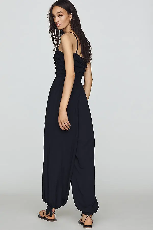 Anthropologie Pintuck Smocked Jumpsuit - Black
