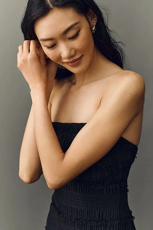 Anthropologie Tilda Strapless Textured Dress - Anthracite