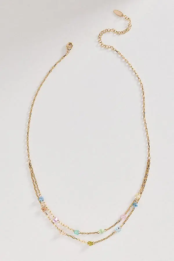Anthropologie Deux Layered Crystal Necklace - Multi
